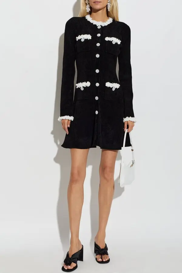 SELF-PORTRAIT Knit Dress With Floral Trim