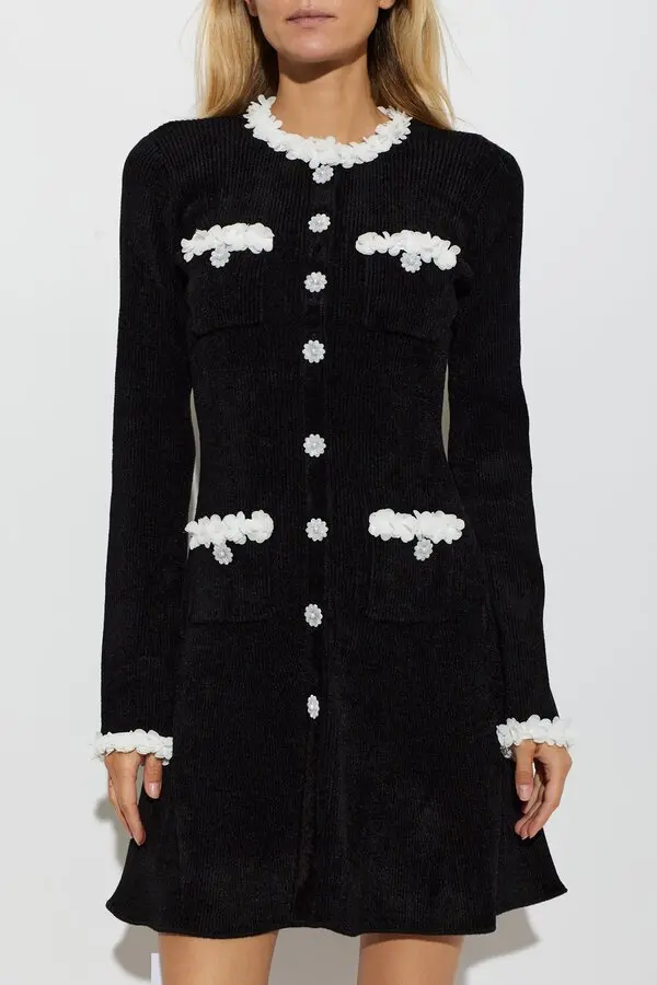 SELF-PORTRAIT Knit Dress With Floral Trim