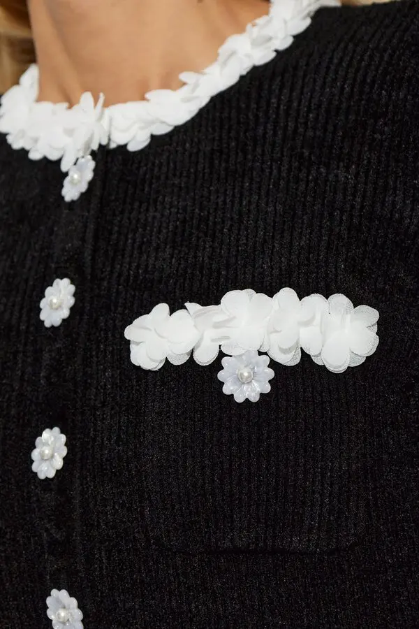SELF-PORTRAIT Knit Dress With Floral Trim