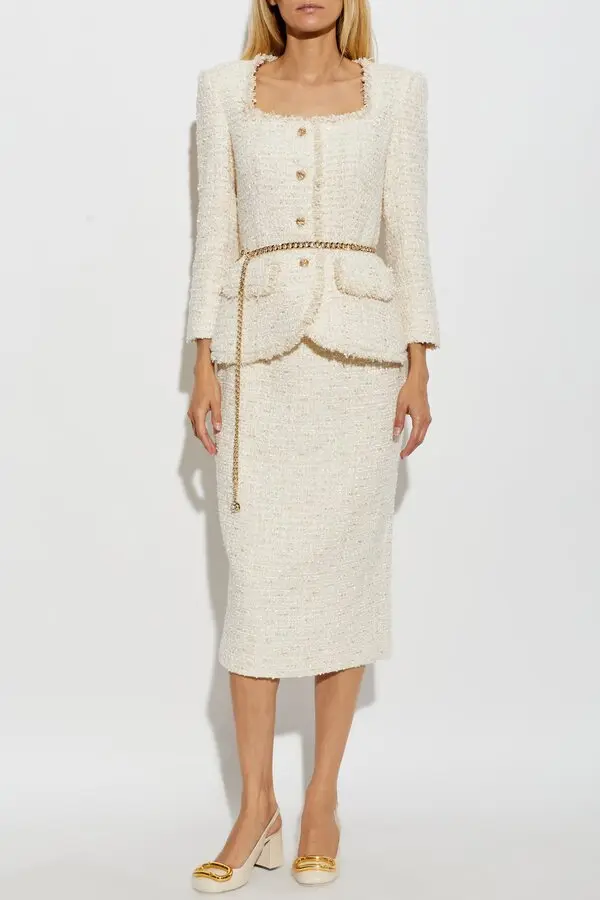 SELF-PORTRAIT Boucle Dress With Chain