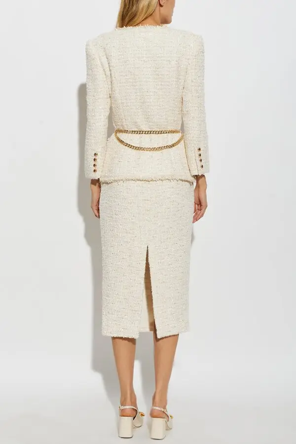 SELF-PORTRAIT Boucle Dress With Chain