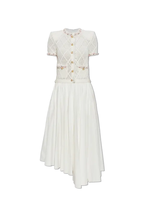 SELF-PORTRAIT Dress Made Of Cotton Knit Fabric - Cream