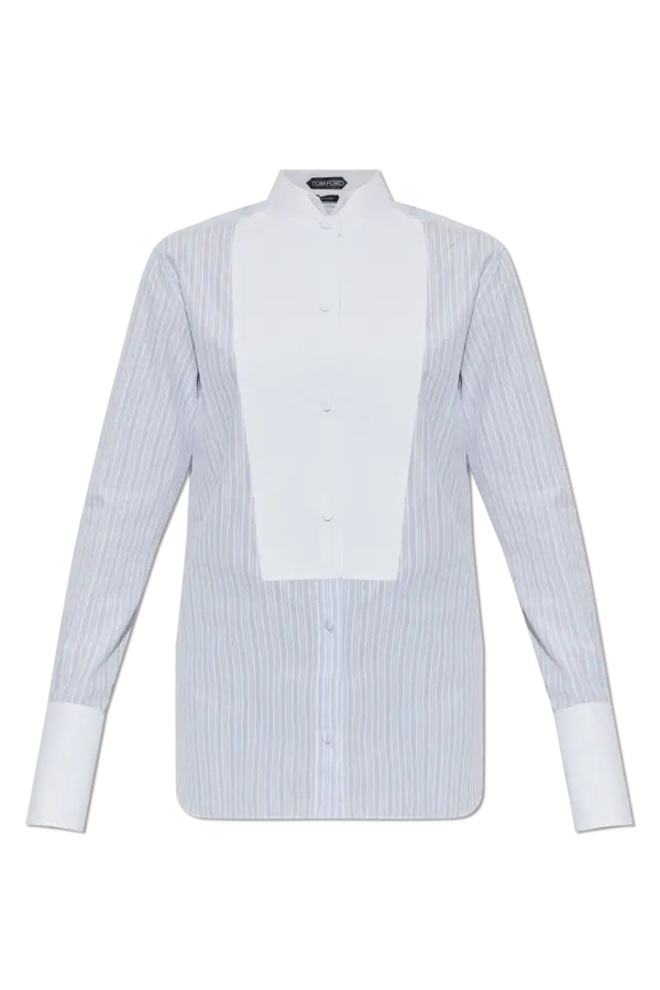 TOM FORD Striped Cotton Shirt With Contrasting Panel - Blue