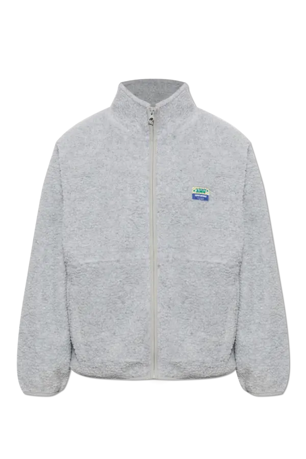 American Vintage Teddy Fleece Zip-up Sweatshirt With Logo Patch - Grey