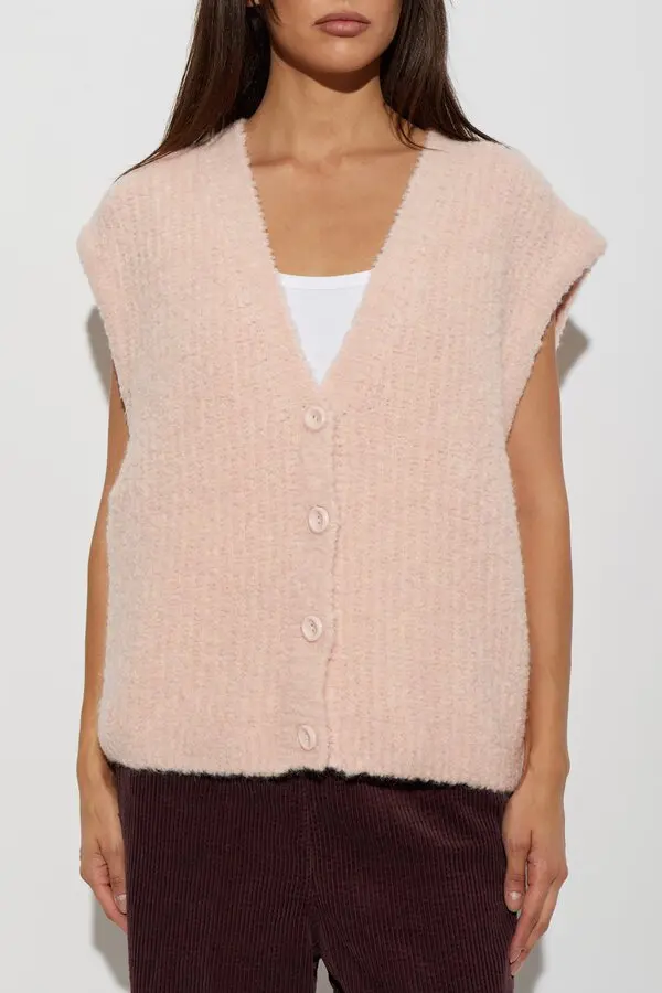 American Vintage Sleeveless V-neck Knit Vest - Pink
