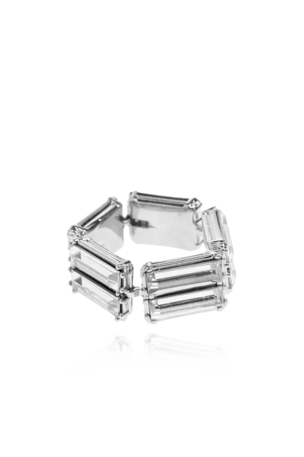 JIL SANDER Crystal Embellished Geometric Ring - Silver