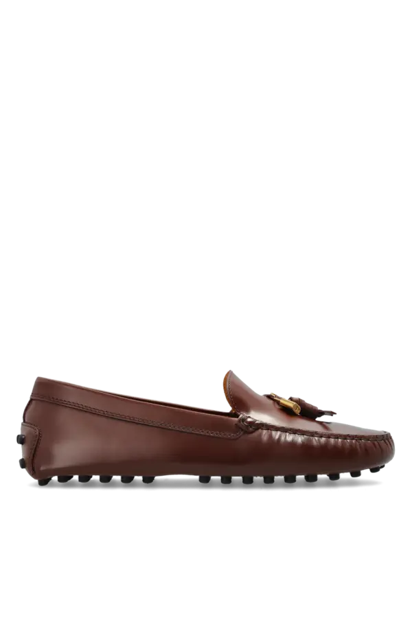 TOD'S Leather Loafers With Gold Padlock Detail - Brown