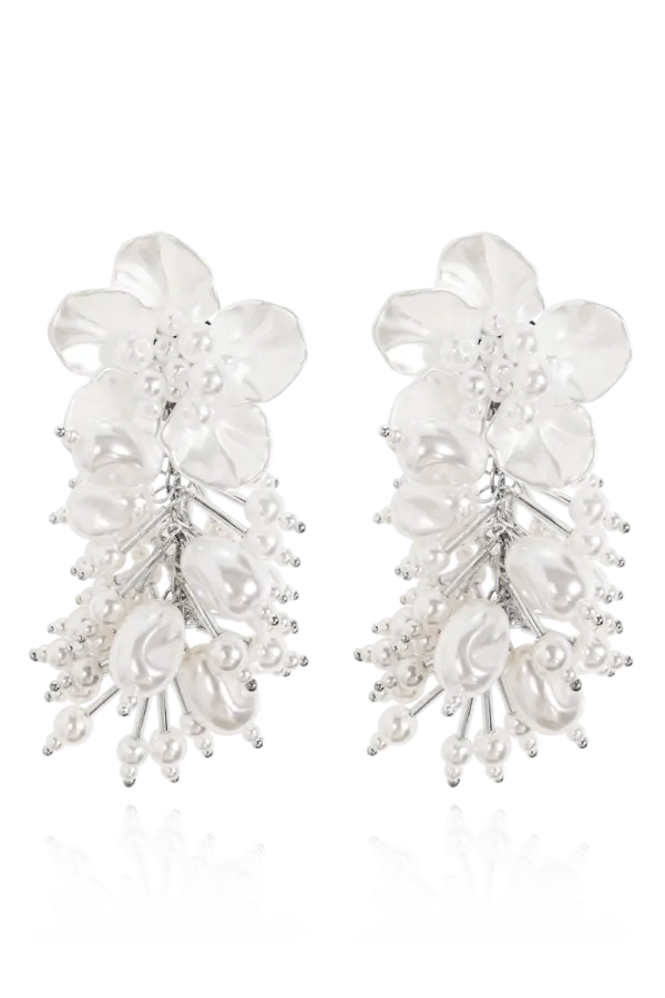 SELF-PORTRAIT Earrings With A Pearly Flower And Beads - White