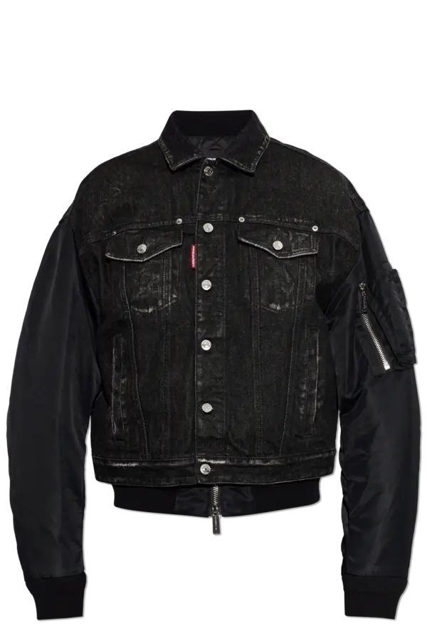 Dsquared2 Bomber Jacket Made From Mixed Materials - Black