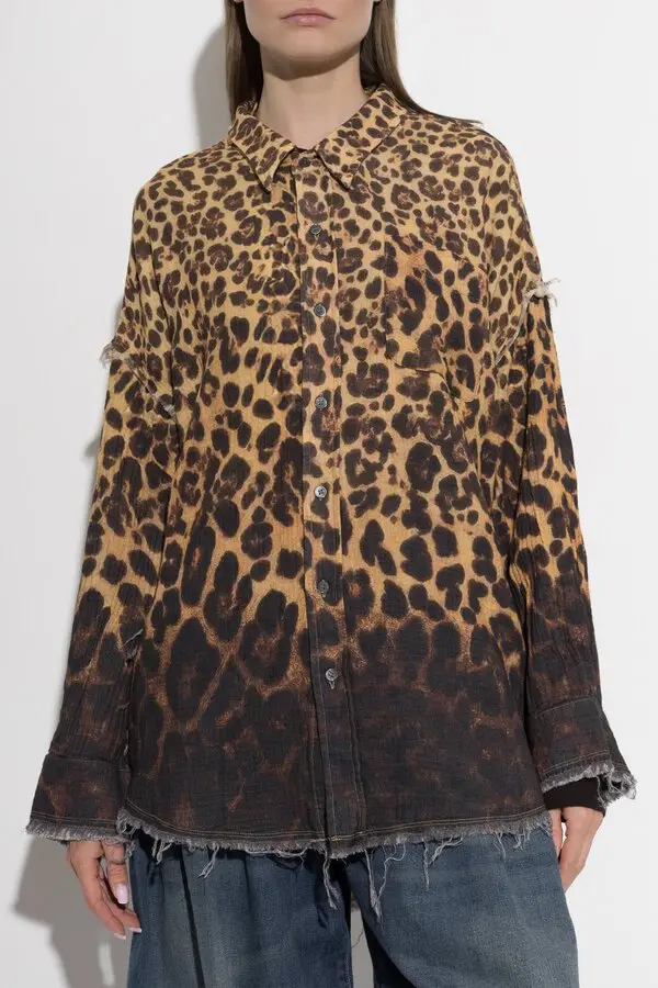 R13 Oversized Cotton Shirt With Animal Print - Brown