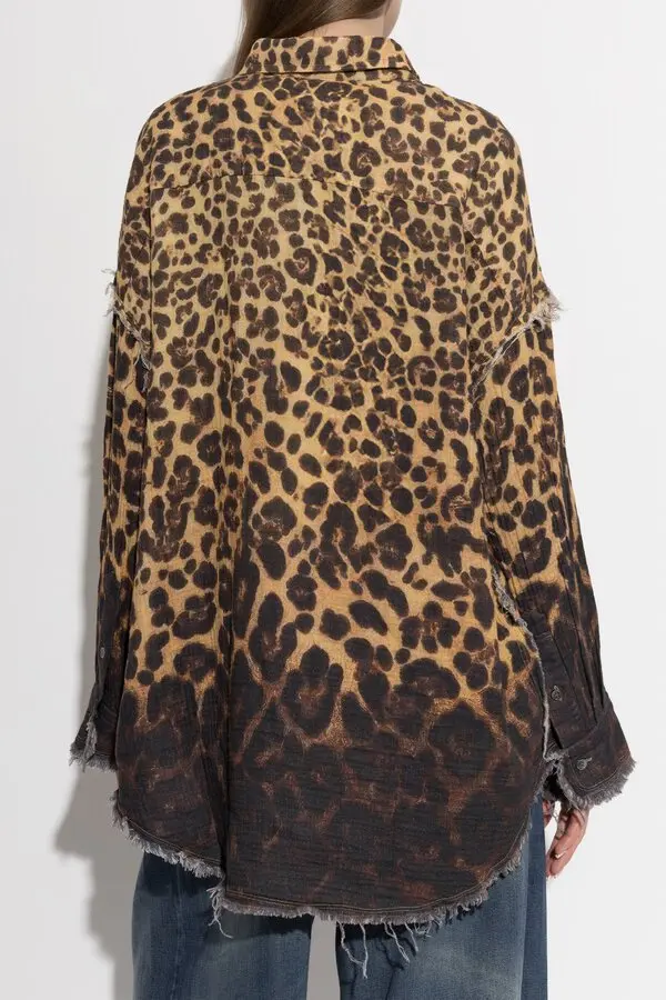 R13 Oversized Cotton Shirt With Animal Print - Brown