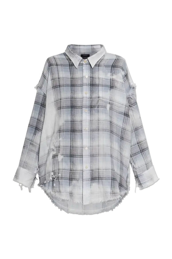 R13 Cotton Checked Shirt With Distressed Accents - Blue