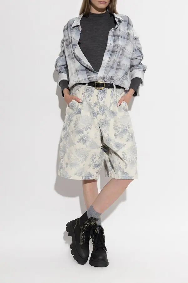 R13 Cotton Checked Shirt With Distressed Accents