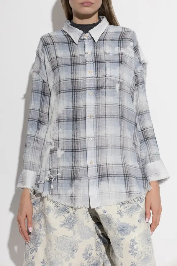 R13 Cotton Checked Shirt With Distressed Accents