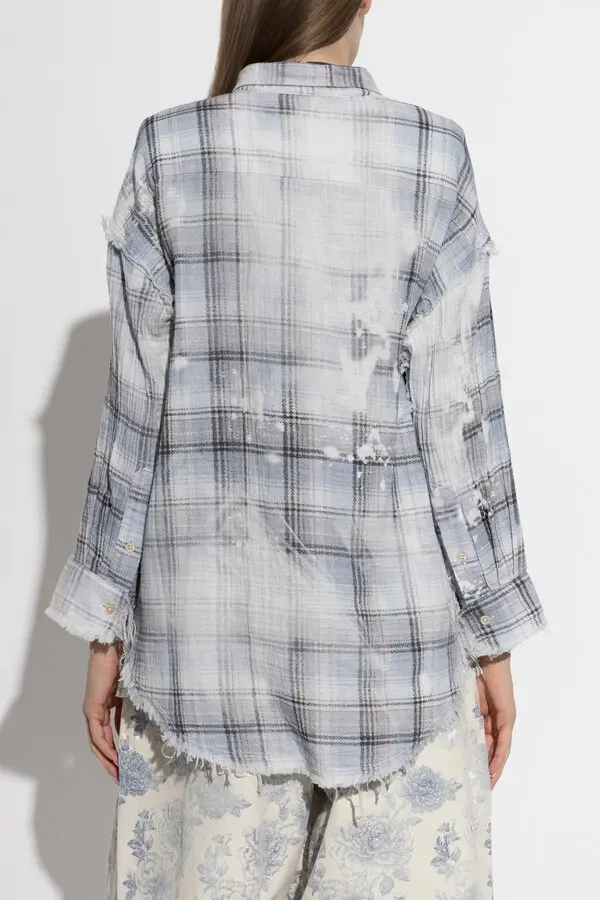 R13 Cotton Checked Shirt With Distressed Accents