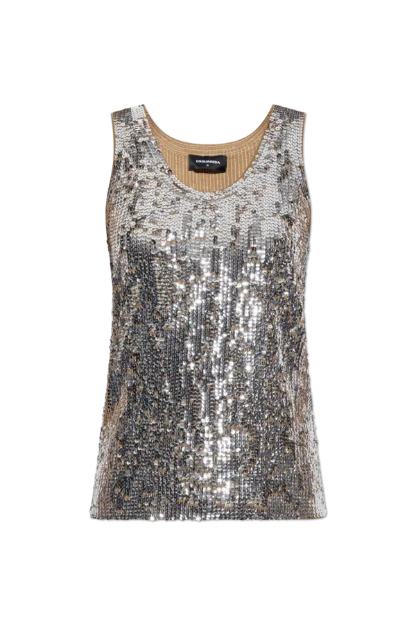 Dsquared2 Wool Top With Shimmering Sequins - Silver