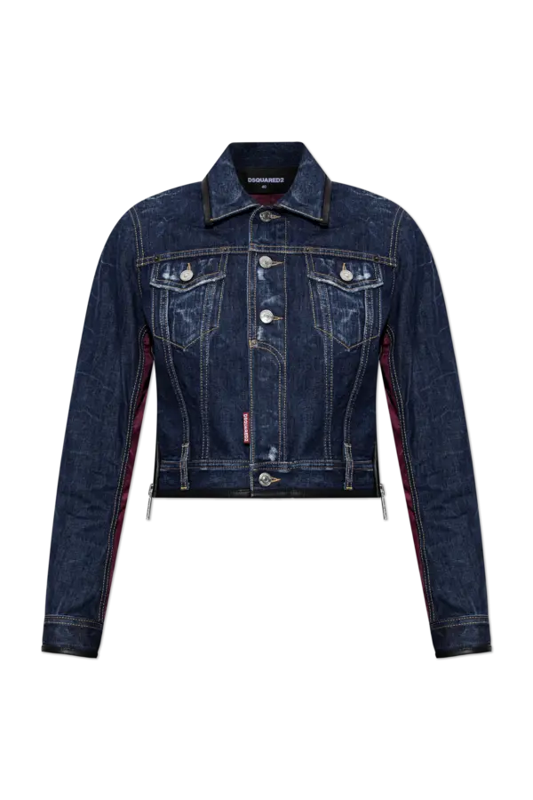 Dsquared2 Cropped Denim Jacket With Contrasting Panels - Navy Blue
