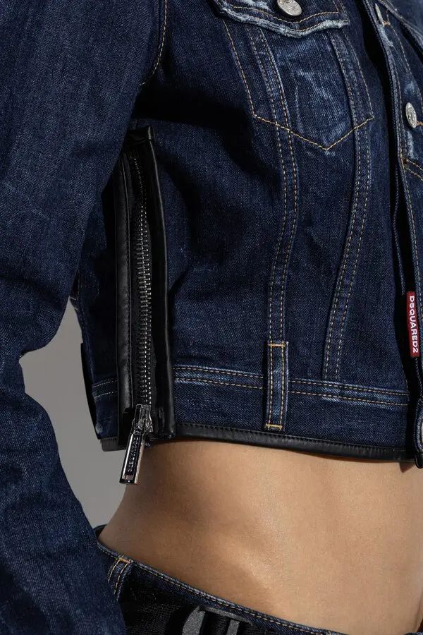 Dsquared2 Cropped Denim Jacket With Contrasting Panels