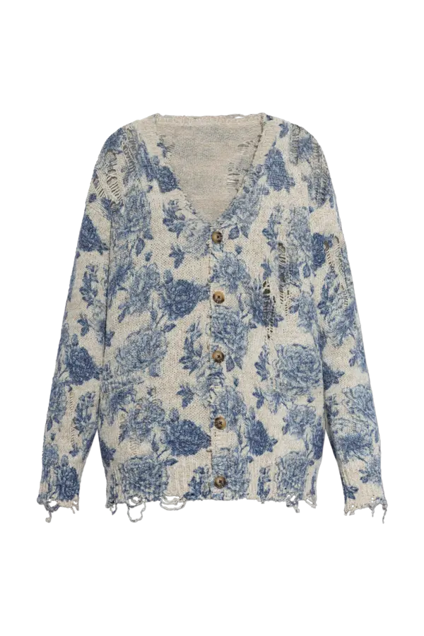 R13 Linen Floral Motif Cardigan - Cream