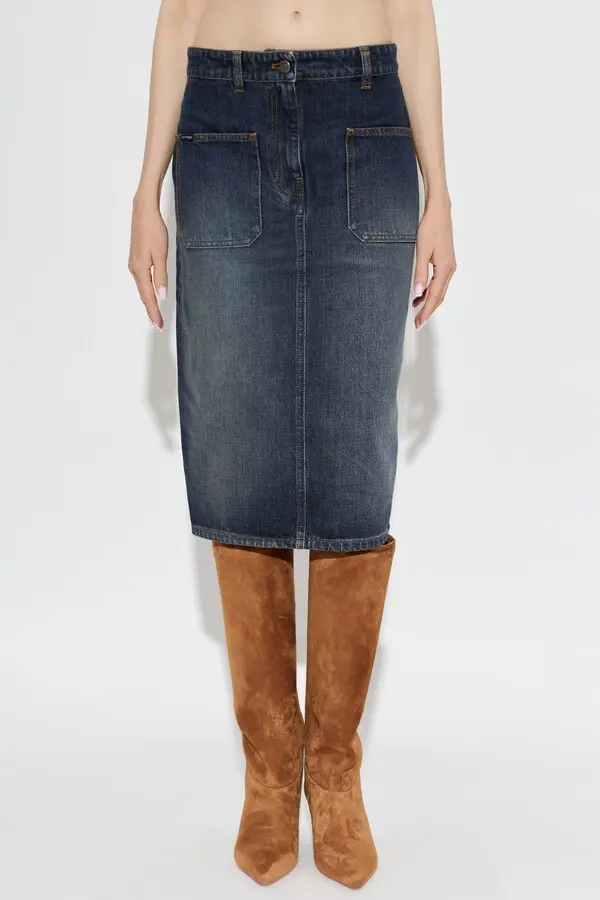 COURREGES Denim Skirt With Patch Pockets - Navy Blue