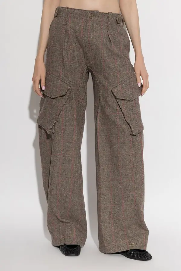 R13 Wool Cargo Trousers With Check Pattern