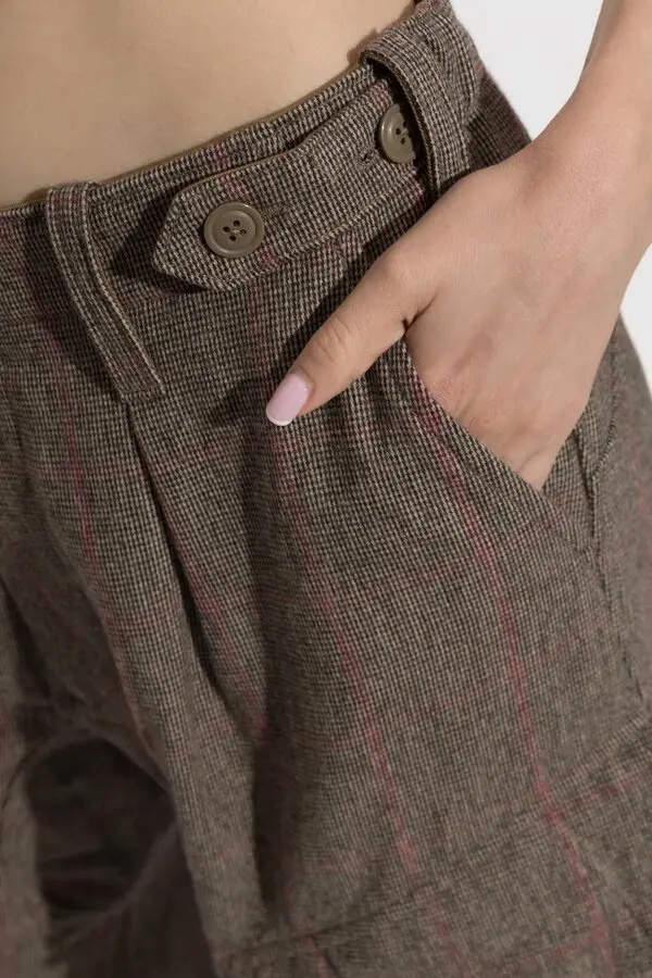 R13 Wool Cargo Trousers With Check Pattern