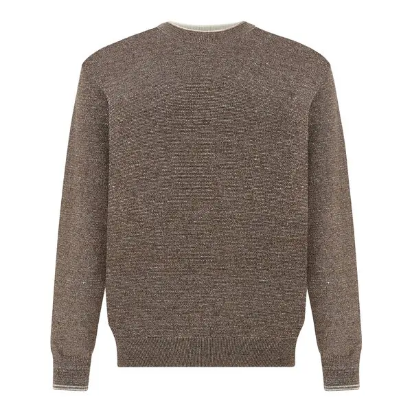 Paul & Shark Fil-à-fil Crewneck Sweater In Wool And Linen With Double Collar - Dune/white