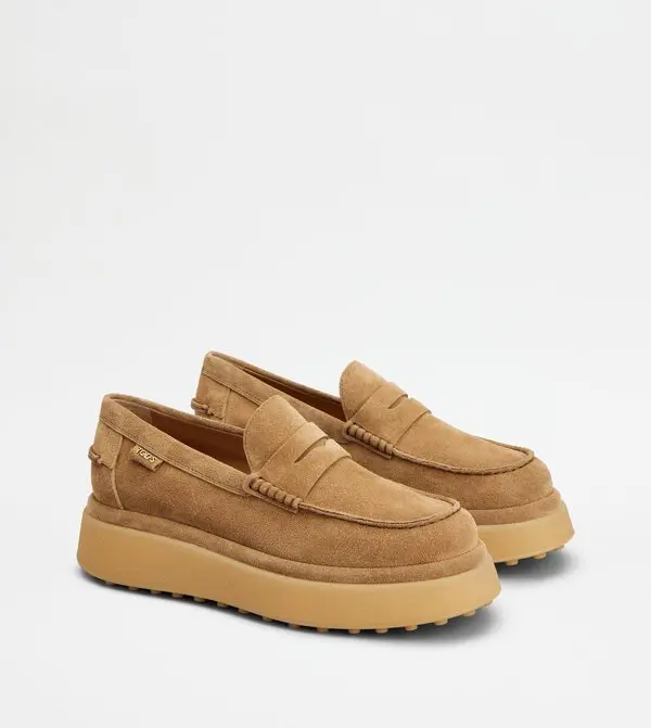 TOD'S Suede Loafers With Penny Bar And Embossed Outsole