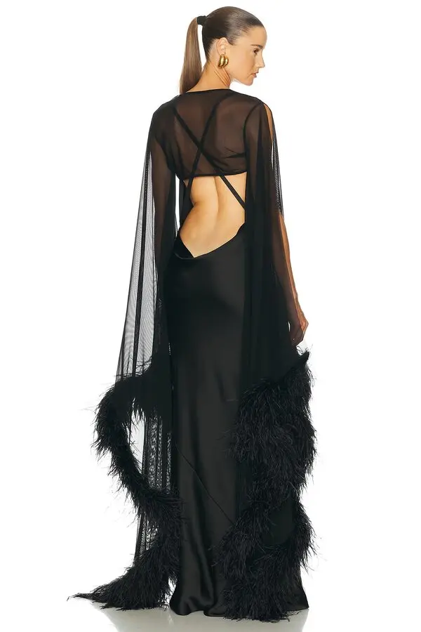 Lapointe Mesh Shrug With Feathers - Black