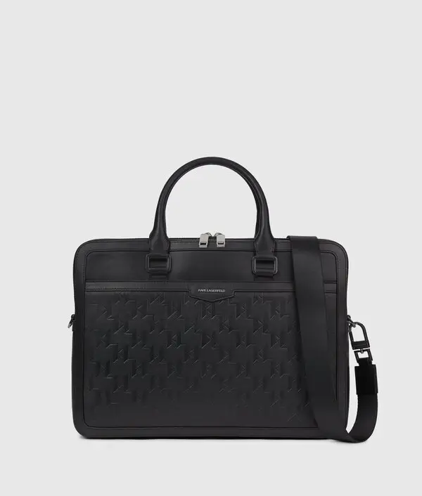 Karl Lagerfeld Monogram Embossed Leather Briefcase - Black