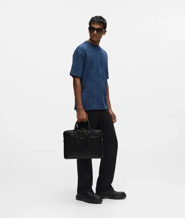 Karl Lagerfeld Monogram Embossed Leather Briefcase