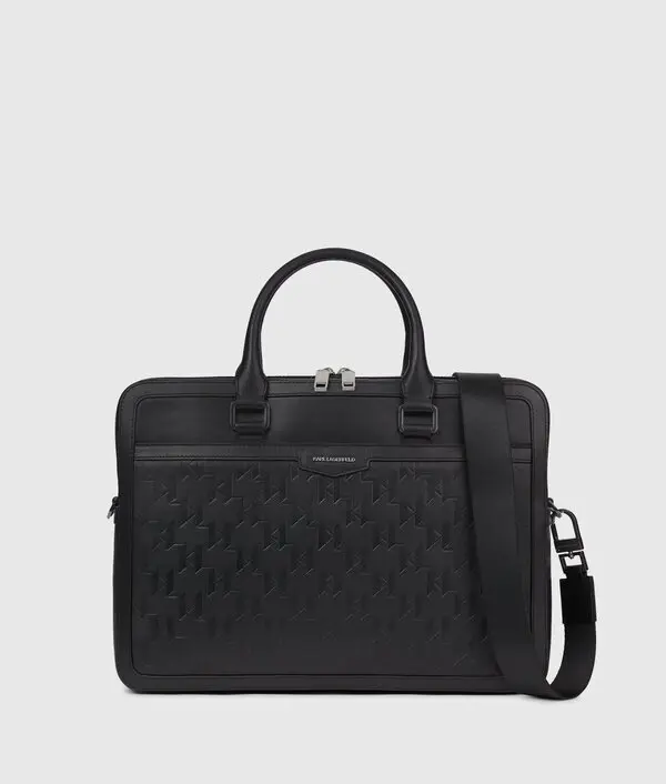 Karl Lagerfeld Monogram Embossed Leather Briefcase - Onyx