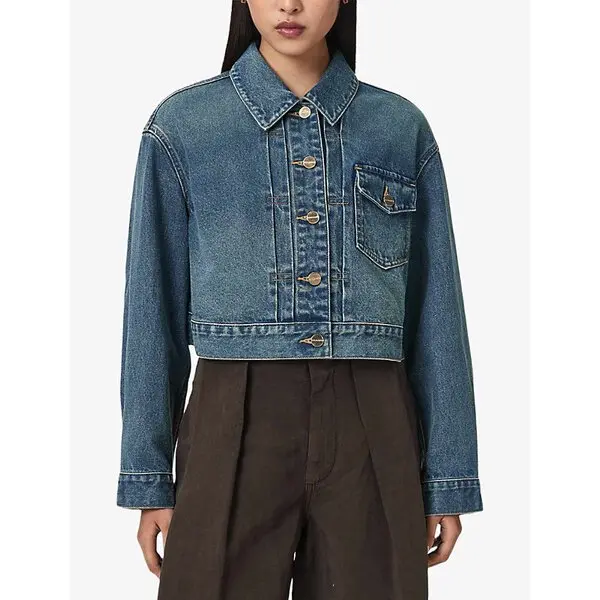 ALLSAINTS Cropped Denim Jacket With Classic Collar