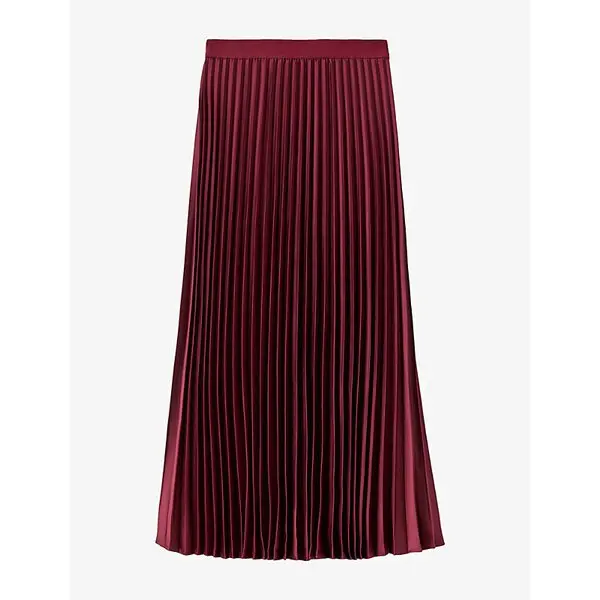 Whistles Pleated Satin Midi Skirt - Burgundy
