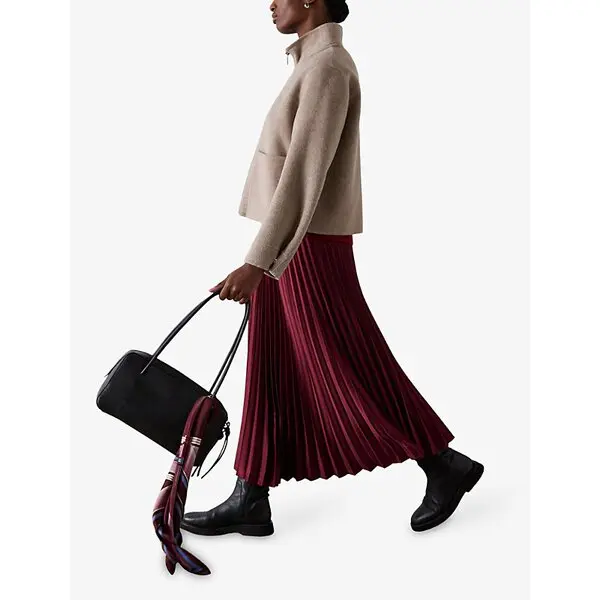 Whistles Pleated Satin Midi Skirt