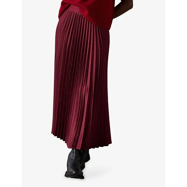 Whistles Pleated Satin Midi Skirt