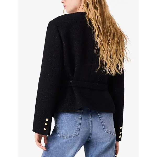 Maje Belted-waist Double-breasted Woven Jacket