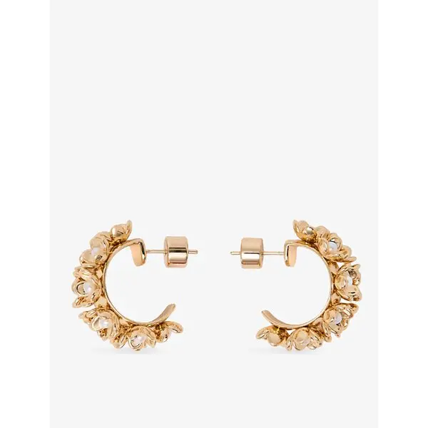 Maje Floral Faux-pearl Brass Hoop Earrings - Gold