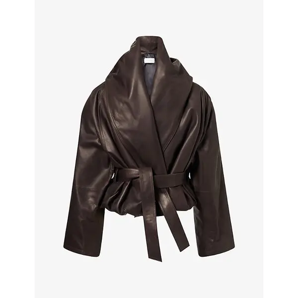 Magda Butrym Belted Leather Jacket - Brown