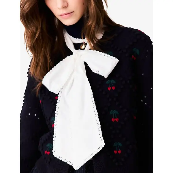 Maje Cherry-embroidered Bobble-knit Wool Cardigan