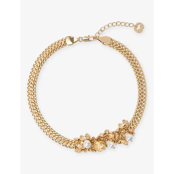 Maje Pearl-embellished Wide-chain Brass Necklace - Gold
