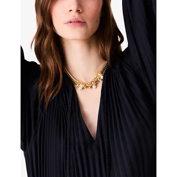 Maje Pearl-embellished Wide-chain Brass Necklace