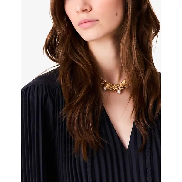 Maje Pearl-embellished Wide-chain Brass Necklace