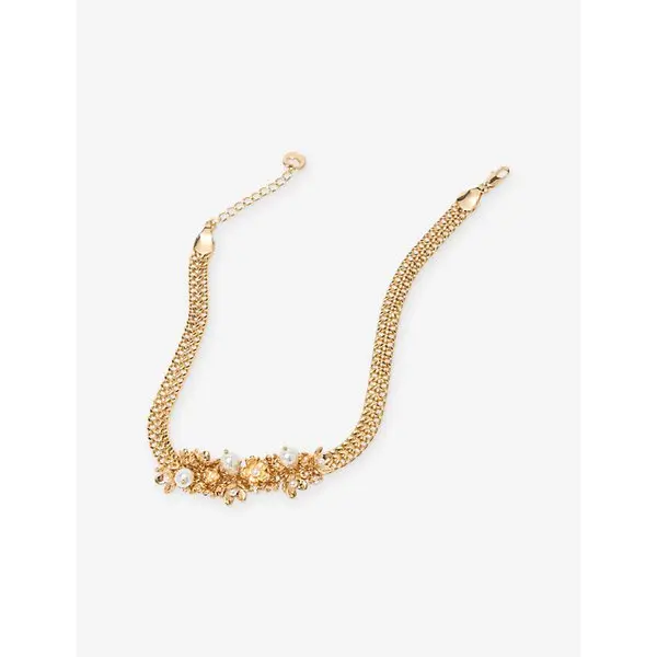 Maje Pearl-embellished Wide-chain Brass Necklace