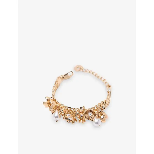 Maje Floral Faux-pearl Brass Chain Bracelet - Gold