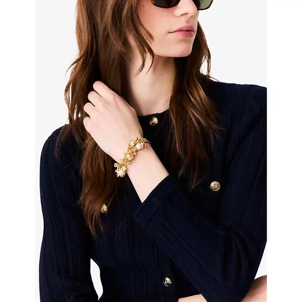 Maje Floral Faux Pearl Brass Chain Bracelet - Gold