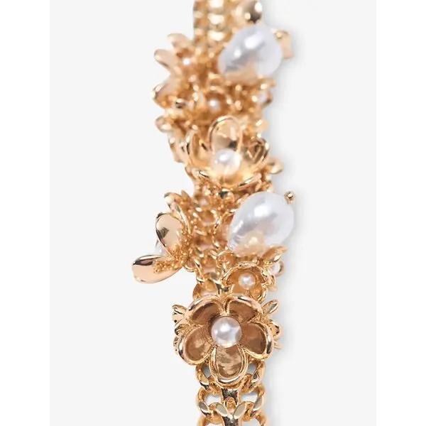 Maje Floral Faux Pearl Brass Chain Bracelet - Gold