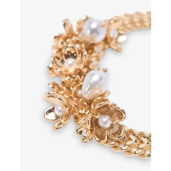 Maje Floral Faux Pearl Brass Chain Bracelet - Gold