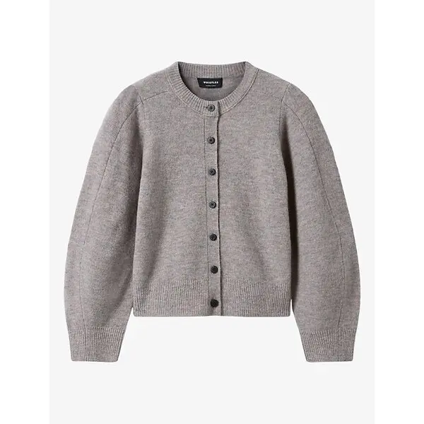 Whistles Puff-sleeved Round-neck Wool-blend Cardigan