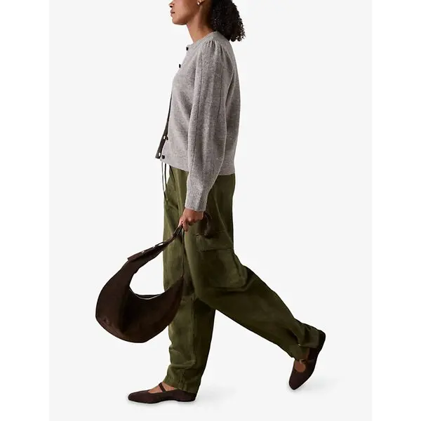 Whistles Puff-sleeved Round-neck Wool-blend Cardigan
